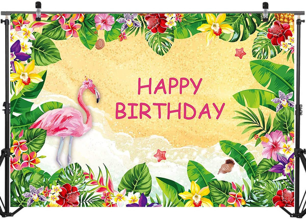 Tropical Flamingo Party Backdrop Vinyl Let's Flamingle Hawaiian Aloha ...