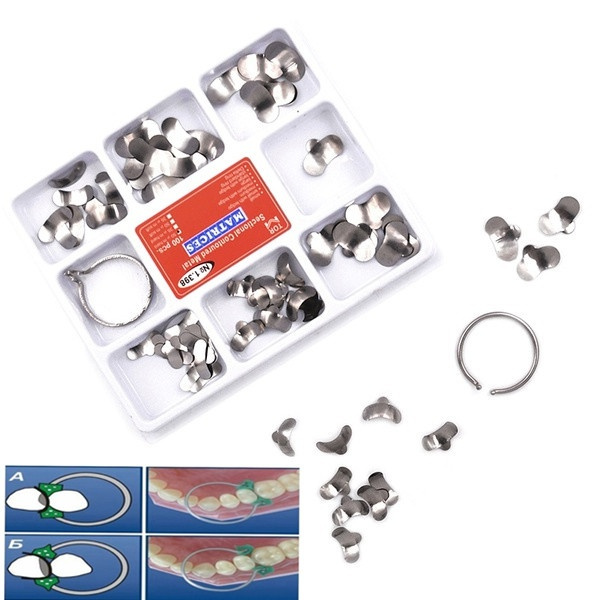 100Pcs Full Kit Dental Matrix Bands Sectional Contoured Matrices Wedge ...