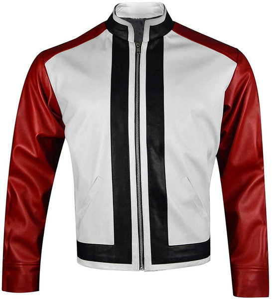 Mens Biker Tri-Color Leather Motorcycle Jacket for Garou Fighter ...