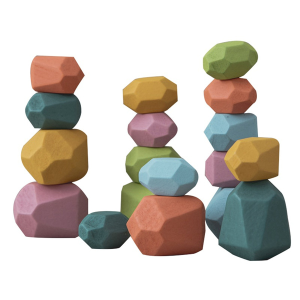 26 Style Wooden Colored Stone Jenga Building Block Montessori ...