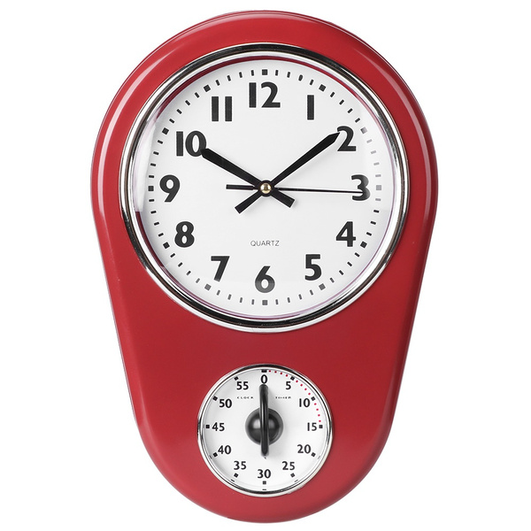 Battery Operated Wall Clock, Red Hanging Clock, for Kitchen for Living ...