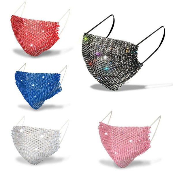 1PCS Bling Rhinestone Crystal Face Mouth Mask Glitter Face Veil Club ...