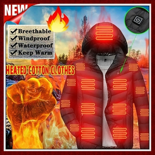 New Men's Cold-proof Warm USB Heated Jacket Coat Warm Down Jacket Men's ...