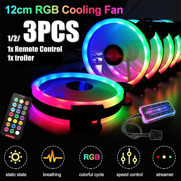 1/2/3pcs Computer PC Cooler Cooling Fan RGB LED Multicolor-mode 12cm ...