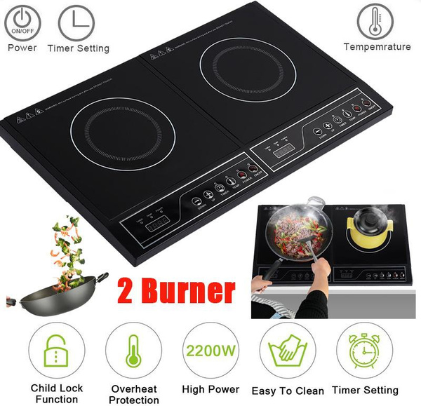 3.4KW Electric Dual Induction Cooker Cooktop 2400W Countertop Double ...