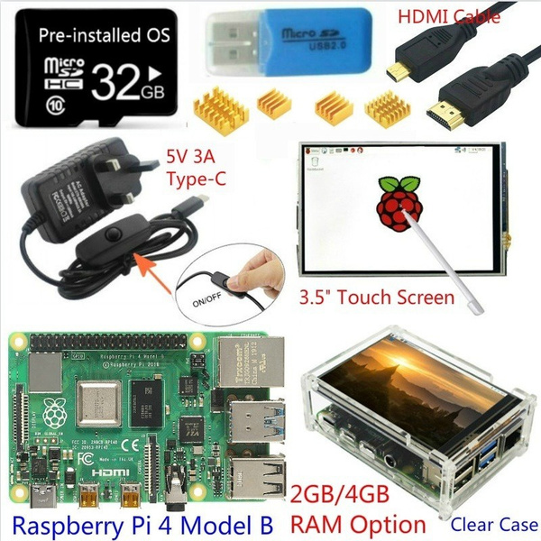 2/4GB RAM Raspberry Pi 4 Model B with 3.5\ TouchScreen Kit with Acrylic ...