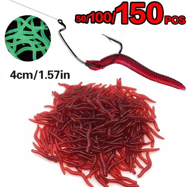 50/100/150Pcs Fishing Bait Dark Red Fishing Lure Earthworms Soft Maggot ...