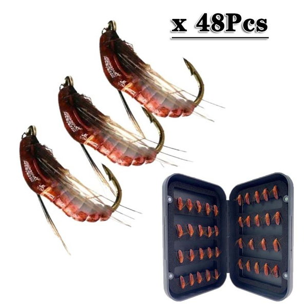 24/48Pcs Realistic Nymph Scud Fly for Trout Fishing Nymphing Artificial ...