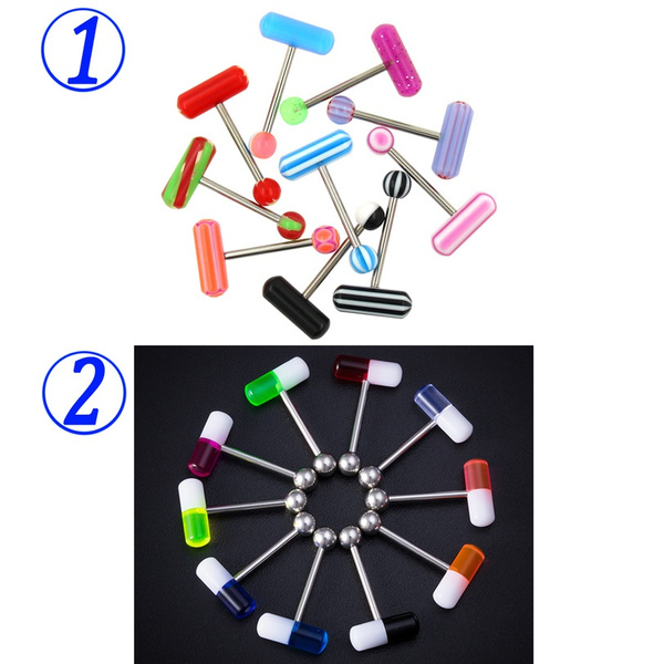 10PCS/Lot Capsule Pill Tongue Stud Barbell Jewelry Langue Piercing Bar ...