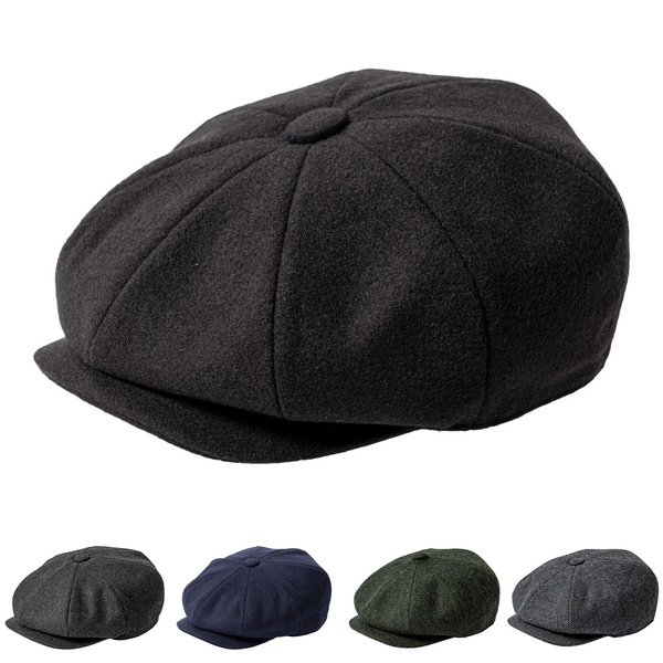 JANGOUL Men Wool Blend 8 Panel Newsboy Cap Tweed Cabbie Hat Snap Brim ...