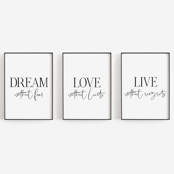 Dream Without Fear Quotes Poster Prints 3 Panels Modern Love Design ...
