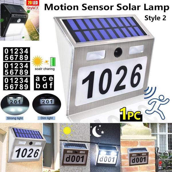Solar House Number Sign Plaque Lighted Motion Sensor Solar Doorplate ...