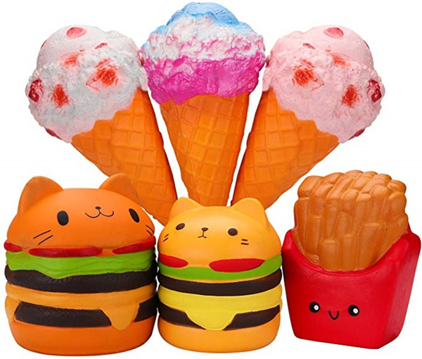 Jumbo Food Squishies Hamburger Fries&Pink ice Cream Kawaii Squishy Slow ...