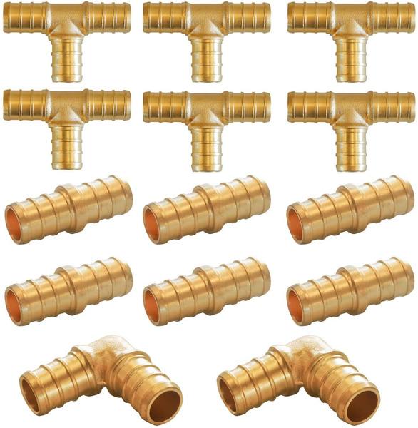 Hourleey Brass PEX Fittings Kit, 1/2" Tubing 14 Piece Set, 6 PEX Tee ...