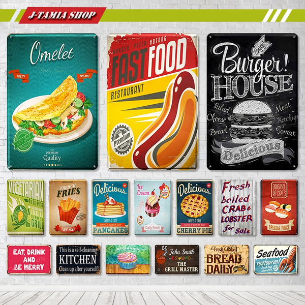 Retro Burgers Cake Fast Food Tin Sign Bar Cafe Shop Home House ...