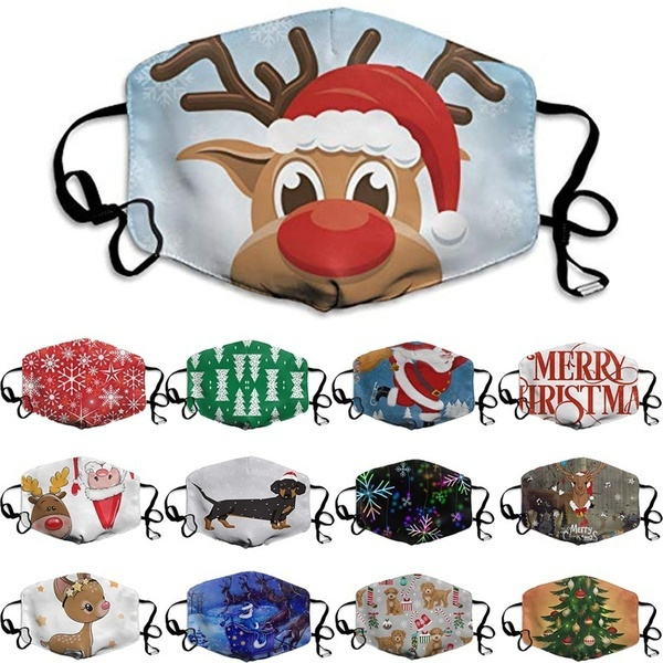 Christmas Unisex Face Masks Christmas Tree Santa Elk Print Windproof ...