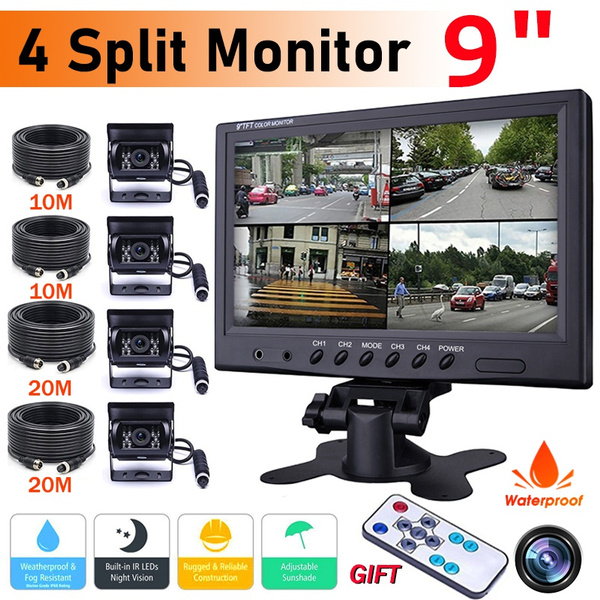 9" Quad Split Monitor Vehicle Backup Camera Kit Car Parking System with ...