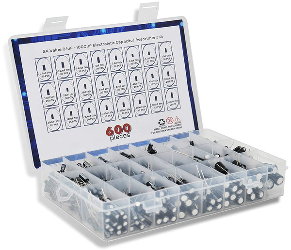 24 Value 600pcs Electrolytic Capacitor Assortment Kit Box - Electronics ...