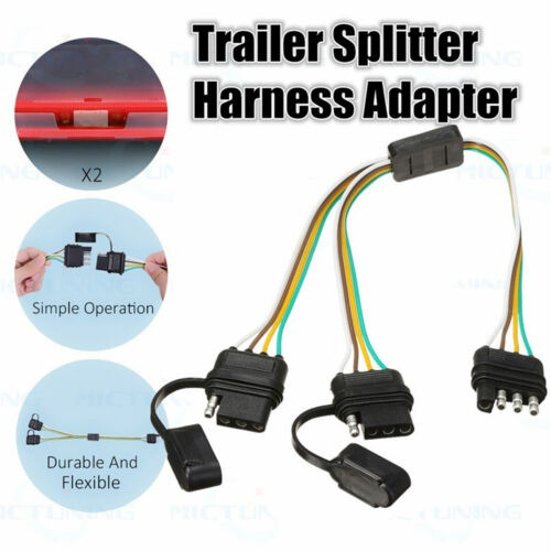 Flat 4-Way 4 Pin Trailer Truck Y-Splitter Harness Adapter LED Tailgate ...
