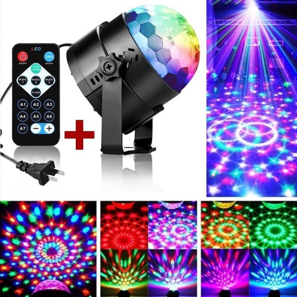RGB LED Stage Lamps Crystal Magic Ball Sound Control Laser Light Party ...