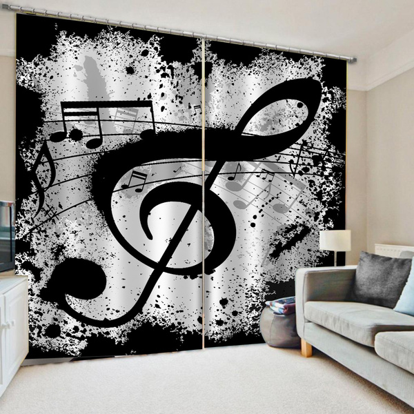 Fashion Modern Black White Music Note Pattern Window Curtains Colorful ...