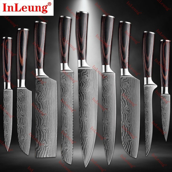 Stainless Steel Kitchen Knives Set Laser Damascus Pattern Gift Knife ...
