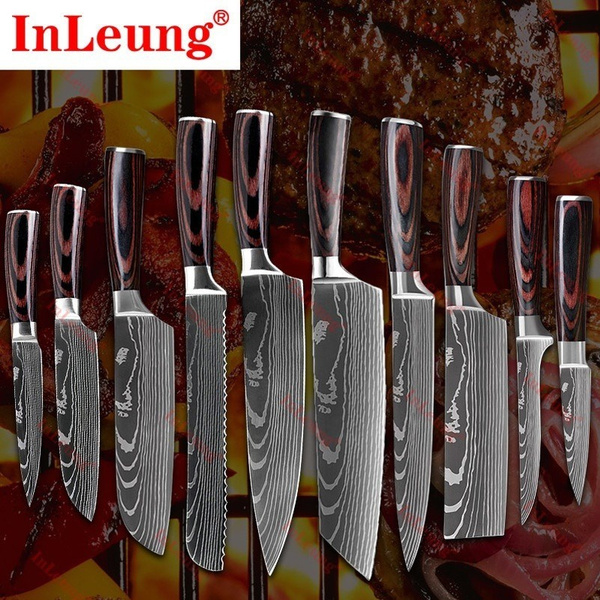 Damascus Knife Sets Laser Damascus Pattern Chef Knife Kitchen Knives ...