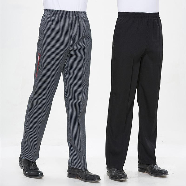 Chef Pants Men Black Stripe Slim Fit Kitchen Cook Trousers Unisex ...