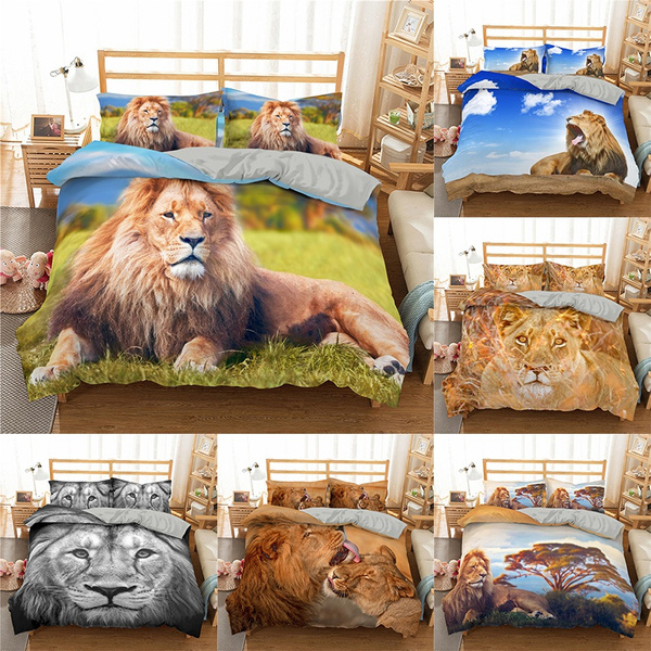 3D Lions Bedding Set Comfortable Cotton Duvet SetCover 2/3Pcs EU/US/AU ...