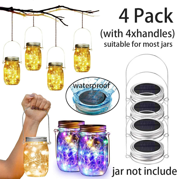 1/4 Pack Upgraded Solar Mason Jar Lid Lights, 20 LED Fairy Star Firefly ...
