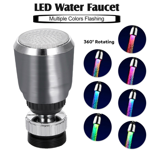 360 Rotate Swivel Faucet Nozzle Water Filter Adapter RGB LED Water ...