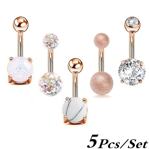 5Pcs/set Women Navel Button Rings Rose Gold Silver Medical Steel ... 5Pcs/set Women Navel Button Rings Rose Gold Silver Medical Steel ...
