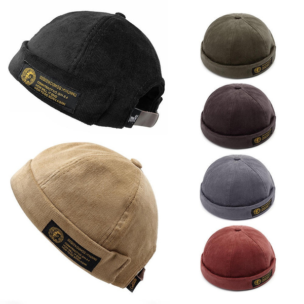 Men's Corduroy French Brimless Hat Vogue Retro Skullcap Adjustable ...