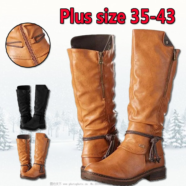 Autumn Winter New Long Tube Martin Women's Boots Fashion Plus Size Low ...