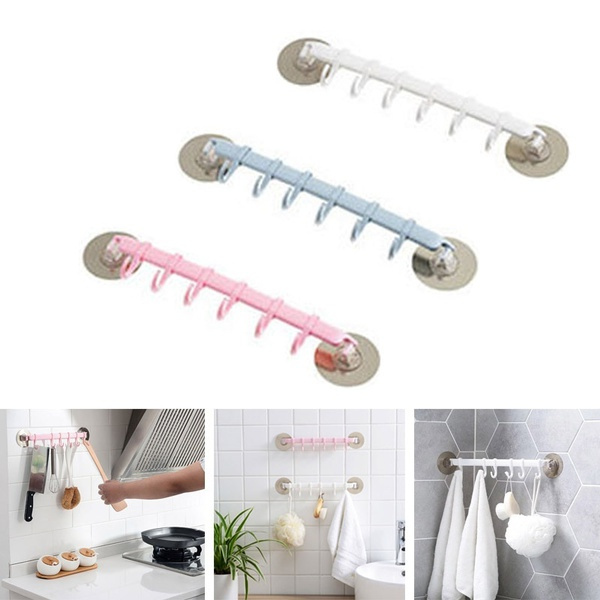 6 Seamless Hooks Kitchen Bathroom Wall Suction Plastic Six-row Hook ...