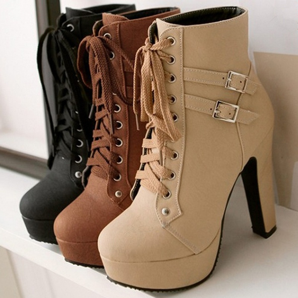 Women Fashion Short Boots Comfortable High Heel Waterproof Platform ...