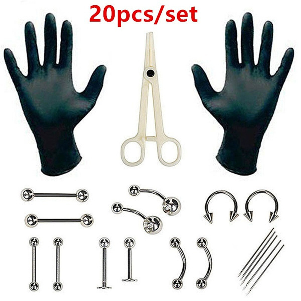 Body Piercing Jewelry Kit Gender Abdomen Tongue Eyebrows Nipple Lips ...