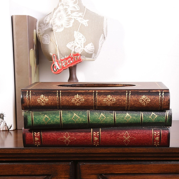 New Retro Book Shaped Wooden Tissue Dispenser Box Cover Napkin Holder ...
