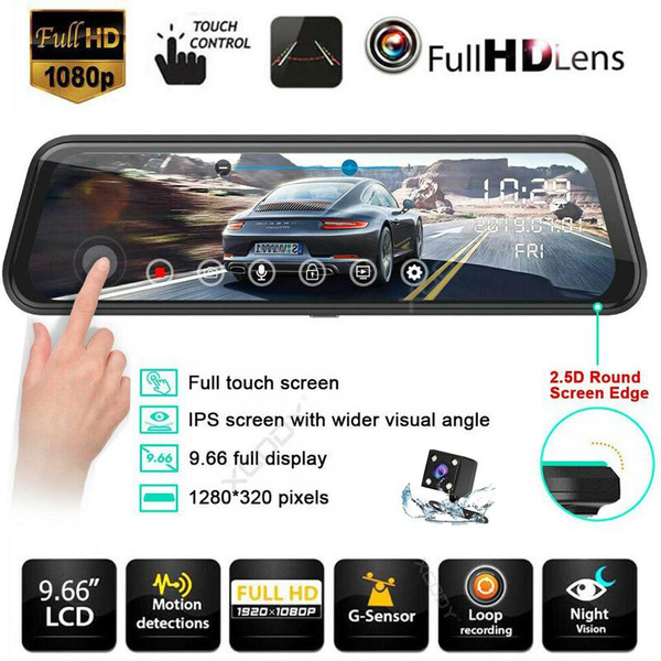 Car DVR，10'' 1080P HD Dual Lens Mirror Dash Cam Recorder Rearview Night ...
