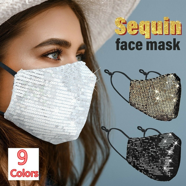 Women's Fashion Bling Sequin Glitter Fabric Shiny Face Mask Washable ...