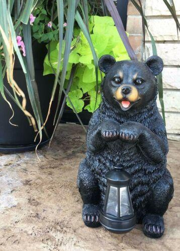 Rustic Garden Cute Black Bear Holding Solar Lantern Path Light Greeter ...