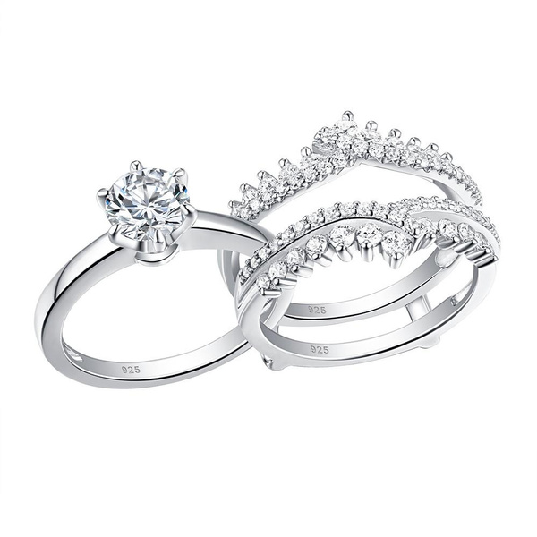 Newshe Solitaire Wedding Ring Sets for Women Classic Engagement Ring ...