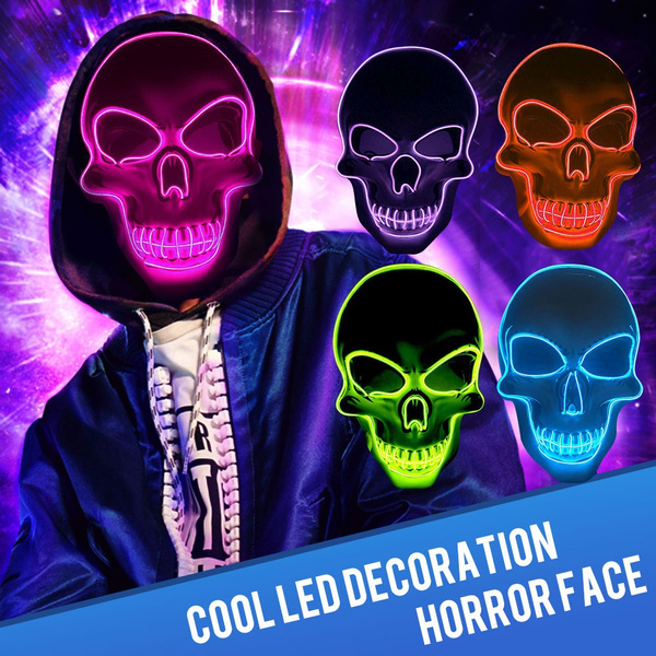 LED Horrible Mask Halloween Skeleton Halloween Scary Mask Luminous ...