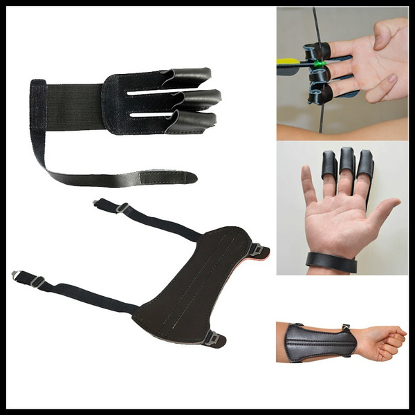 Three Fingers Protective Gear Cowhide Glove for Bow and Arrow Recurve ...