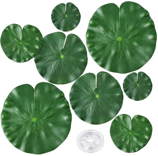 8 Pieces 4 Size Artificial Floating Plants Lily Pads with Fishing Line ...