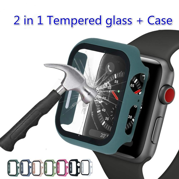 2 In 1 Tempered Glass + Case for Apple Watch Series 5/4/3/2/1 40mm 44mm ...