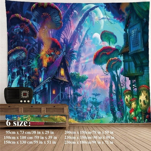 3D Psychedelic Tapestry Fairytale Mushroom World Wall Art Hanging Print ...