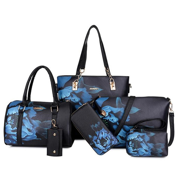 6 Pcs/set Fashion Handbag Flower Pattern Tote Bag Beautiful Lady Boston ...