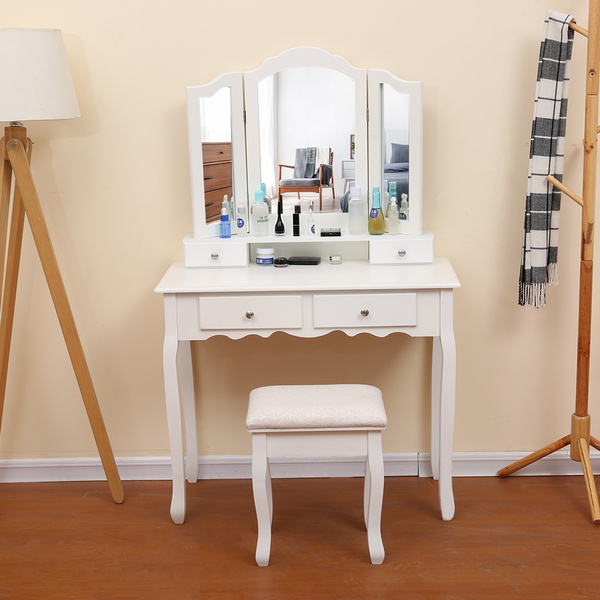 Multifunctional Dressing Table, Tri-fold Mirror, European Style Luxury ...