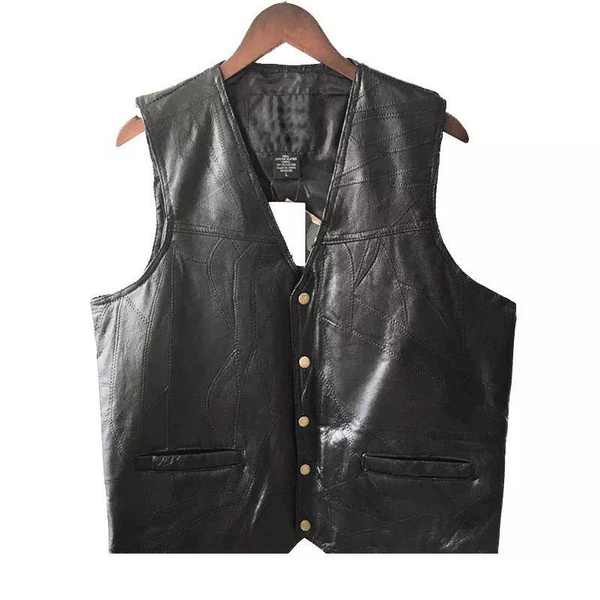 Motorcycle riding vest genuine leather vest men's leather vest | Wish
